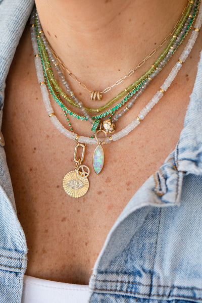 14K Gold Fanned Diamond Evil Eye Disk Charm - Unique Diamond Charms | J ...