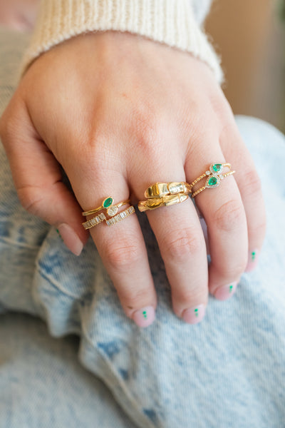 14K Gold Simple Diamond Emerald Oval Wrap Ring | J. Landa