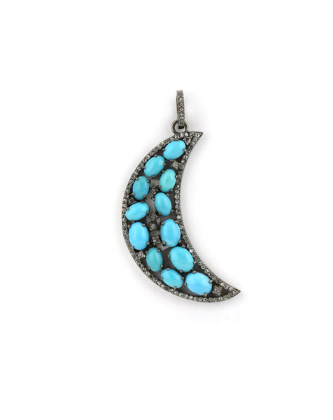 Silver Diamond Turquoise Crescent Moon Charm - Unique Charms | J. Landa